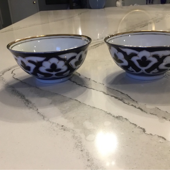 Vintage | Dining | Cobalt Blue White With Gold Trim Bowls | Poshmark